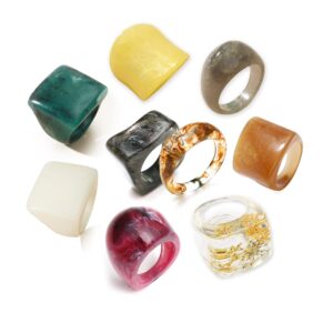 grhose resin chunky rings acrylic resin rings wide thick dome knuckle finger stackable joint ring retro acrylic transparent vintage plastic resin ring sets