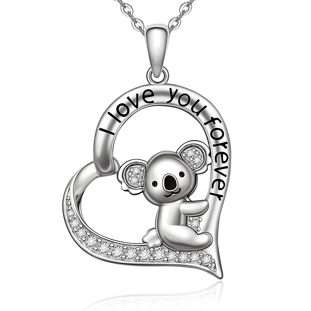 LOVGIFSET Sterling Silver Koala Necklace Cute Koala Bear Pendant Necklaces for Women Koala Gifts Bear Jewelry I Love You Forever