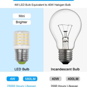 KEI D34L Refrigerator Bulb 3.5W 40 watt 120V Replacement, Compact Bright E26 Medium Base Corn Lamp for Fridge Freezer Appliance Home Lighting, A15 T10 Tubular Daylight White 5000K 580LM, 2 Pack