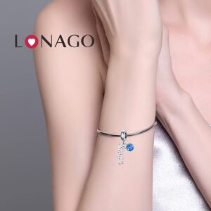 LONAGO Persoanlized Name Charm for Bracelet with Synthetic Birthstone Custom Name Bead Charm Nameplate Charm Bead for Women (Sterling Silver-silver color)