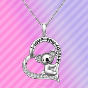 LOVGIFSET Sterling Silver Koala Necklace Cute Koala Bear Pendant Necklaces for Women Koala Gifts Bear Jewelry I Love You Forever