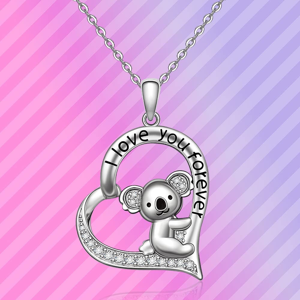 LOVGIFSET Sterling Silver Koala Necklace Cute Koala Bear Pendant Necklaces for Women Koala Gifts Bear Jewelry I Love You Forever