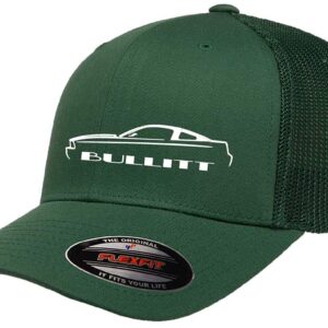 2008 Bullitt Ford Mustang Classic Outline Design Flexfit 6511 Trucker Mesh Fitted Cap Forest