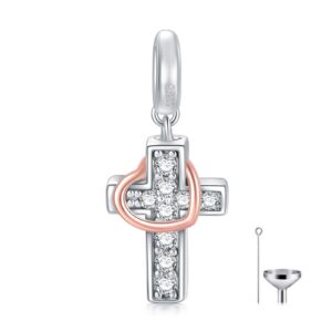 cross cremation charm for ashes 925 sterling silver crucifix religious urn bead charm fit snake bracelet keepsake memorial locket for women mom