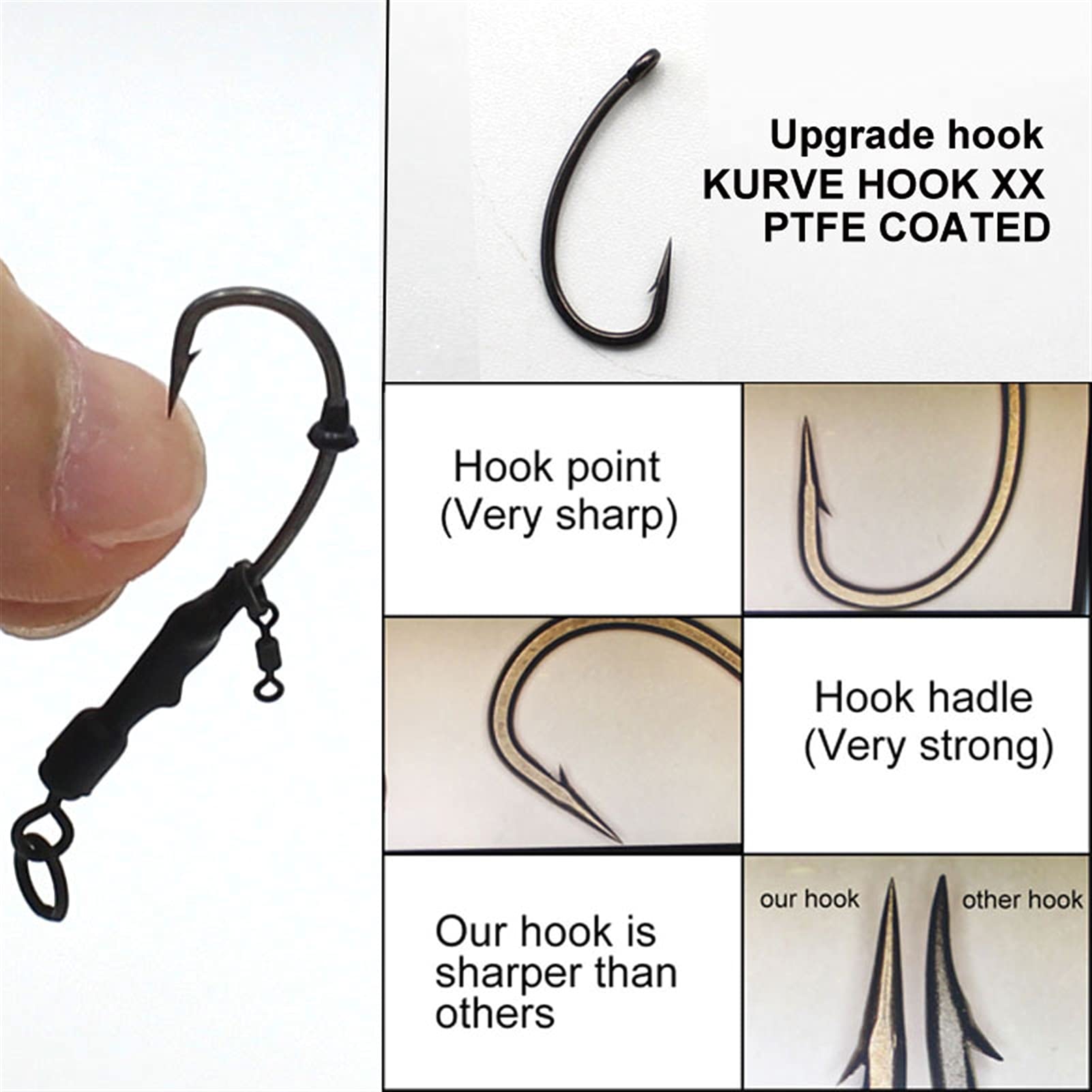 XIAOSAKU Fish Hooks 4 PCS Carp Fishing Hair Rigs Tied Rig Carp Fishing Hook Fishing Tackle Accessories Fish Hook Set (Color : Ring Swivel Size 6)