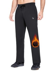 baleaf men's fleece lined sweatpants winter athletic workout cold weather thermal warm open bottom pants with zipper pockets black s