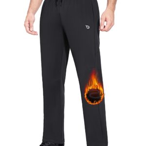 BALEAF Men's Fleece Lined Sweatpants Winter Athletic Workout Cold Weather Thermal Warm Open Bottom Pants with Zipper Pockets Black S