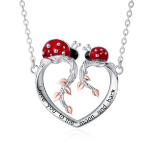 peimko ladybug gifts 925 sterling silver ladybug pendant tree of life mushroom necklace for women, ladybug jewelry birthday gifts for girls