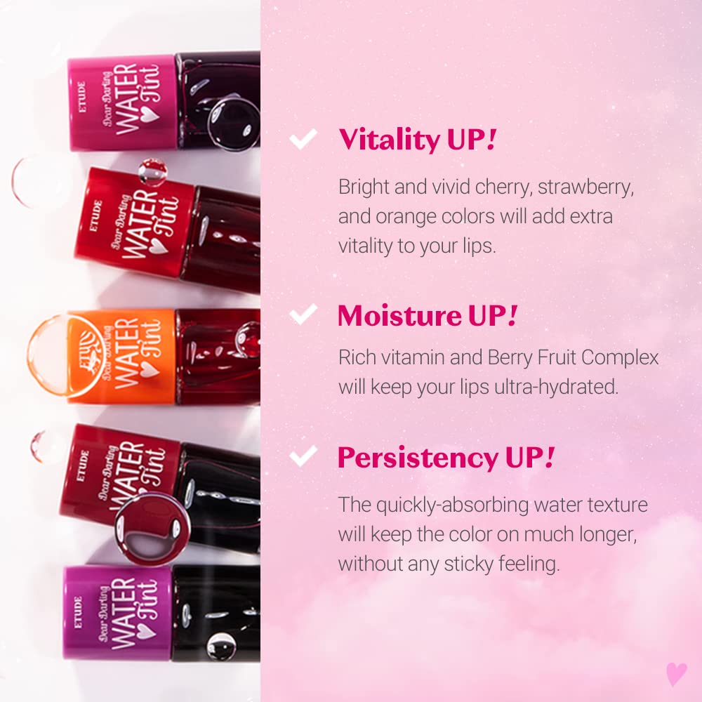 ETUDE Dear Darling Water Tint Strawberry Ade (21AD) | Bright Vivid Color Lip Tint with Moisturizing Pomegranate & Grapefruit Extract to Hydrate your Lips