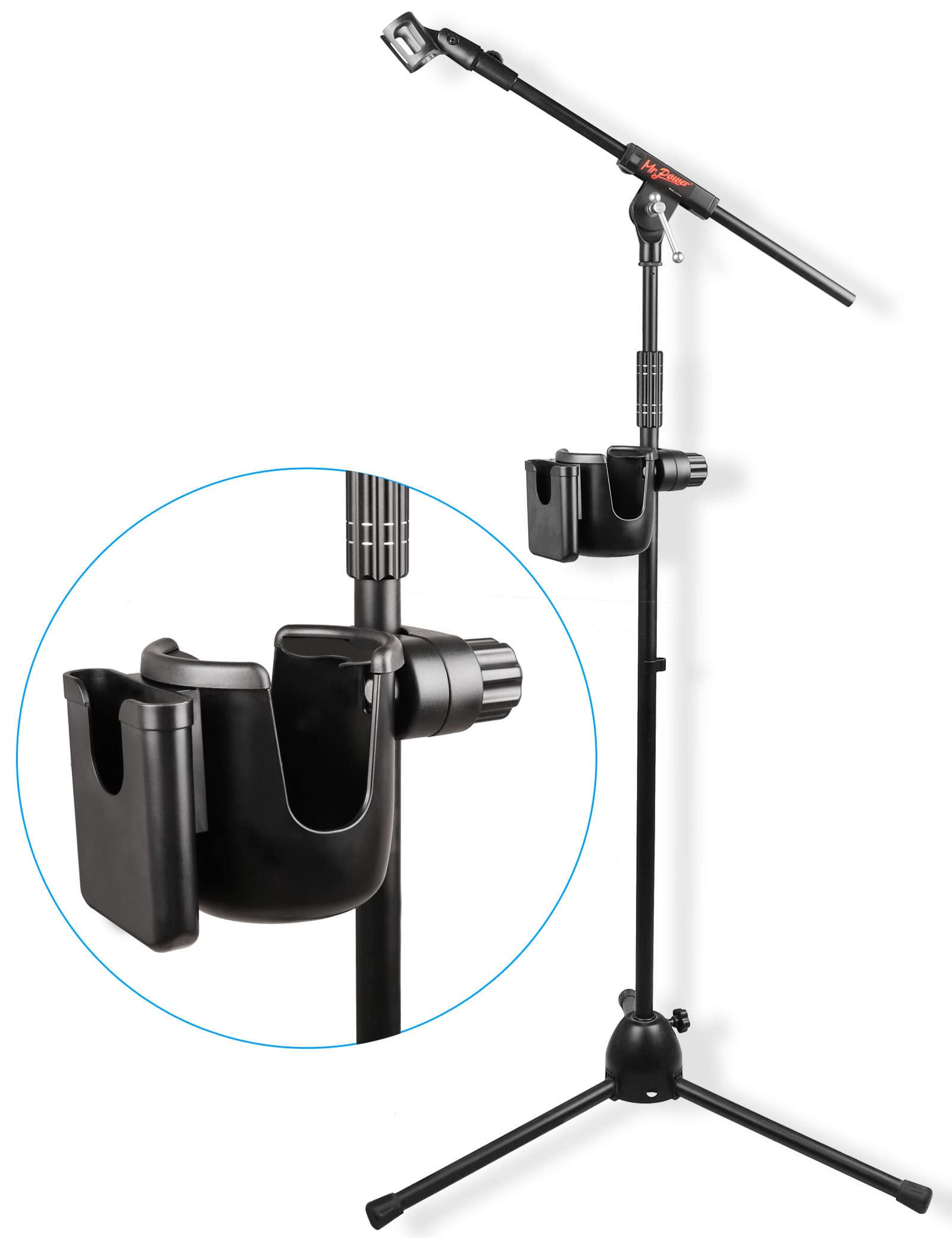 Mr.Power Mic Stand Cup Holder with Phone Holder, Universal 2-in-1 Bottle Holder for Music Stand, Boom