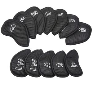 golf builder 12pcs/pack meshy golf iron covers set golf club head cover fit most irons (black)