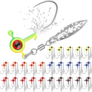 50 pieces crappie jig heads kit, fishing jig head hook fishing lure jig head with eye ball 1/16 oz head jig hook lure with spinner blade outdoor fishing tackle for saltwater freshwater fishing