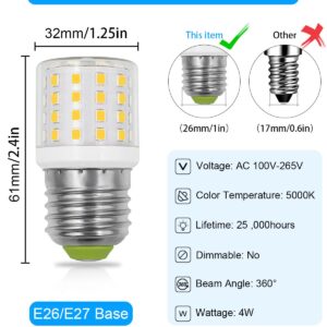 KEI D34L Refrigerator Bulb 3.5W 40 watt 120V Replacement, Compact Bright E26 Medium Base Corn Lamp for Fridge Freezer Appliance Home Lighting, A15 T10 Tubular Daylight White 5000K 580LM, 2 Pack