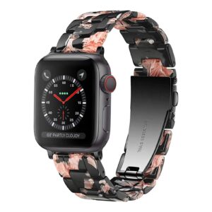 hopo compatible with apple watch band 38mm 40mm 42mm 44mm thin light resin strap bracelet with stainless steel buckle replacement for iwatch series ultra 9 8 7 6 5 4 3 2 1 se(black