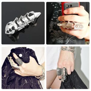 ABJFJE Punk Rock Armor Knuckle Joint Full Finger Double Loop Ring Gothic Activity Rings Halloween Cosplay Costume Accessories Jewelry for Men Women (Antique silver)