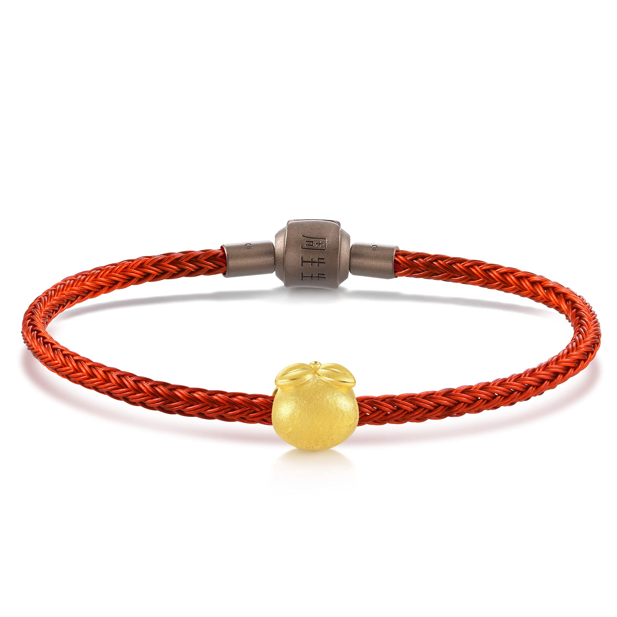 CHOW SANG SANG 999 24K Solid Gold Mini Charm Mandarin Oranges Bracelet for Women 92658C (Gold, 17 CM)