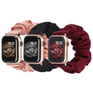 toyouths 3 pcs compatible with apple watch band scrunchies 49/45/44/42mm cloth soft pattern printed fabric wristband bracelet women iwatch elastic scrunchy bands series se 9 8 7 6 5 4 3 2 1 ultra 1/2