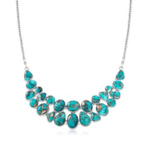 ross-simons kingman turquoise bib necklace in sterling silver. 18 inches