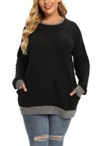 plus size sweatshirts for women, long sleeve fall crewneck tunic tops with pockets for leggings black 3x