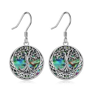 tree of life earrings sterling silver celtic tree of life abalone shell dangle drop earrings for women jewelry