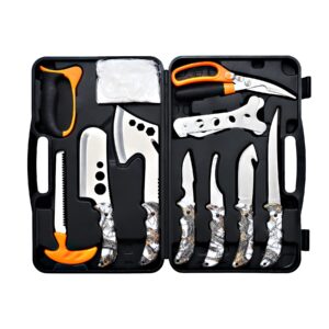 knine outdoors hunting deer knife set field dressing kit portable butcher game processor set, 12 pieces