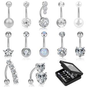 winsenet 12pcs 14g belly button rings belly piercing jewelry stainless steel cute belly rings for women navel rings piercing jewelry with gift box