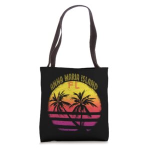 anna maria island florida vintage sunset palm trees tote bag