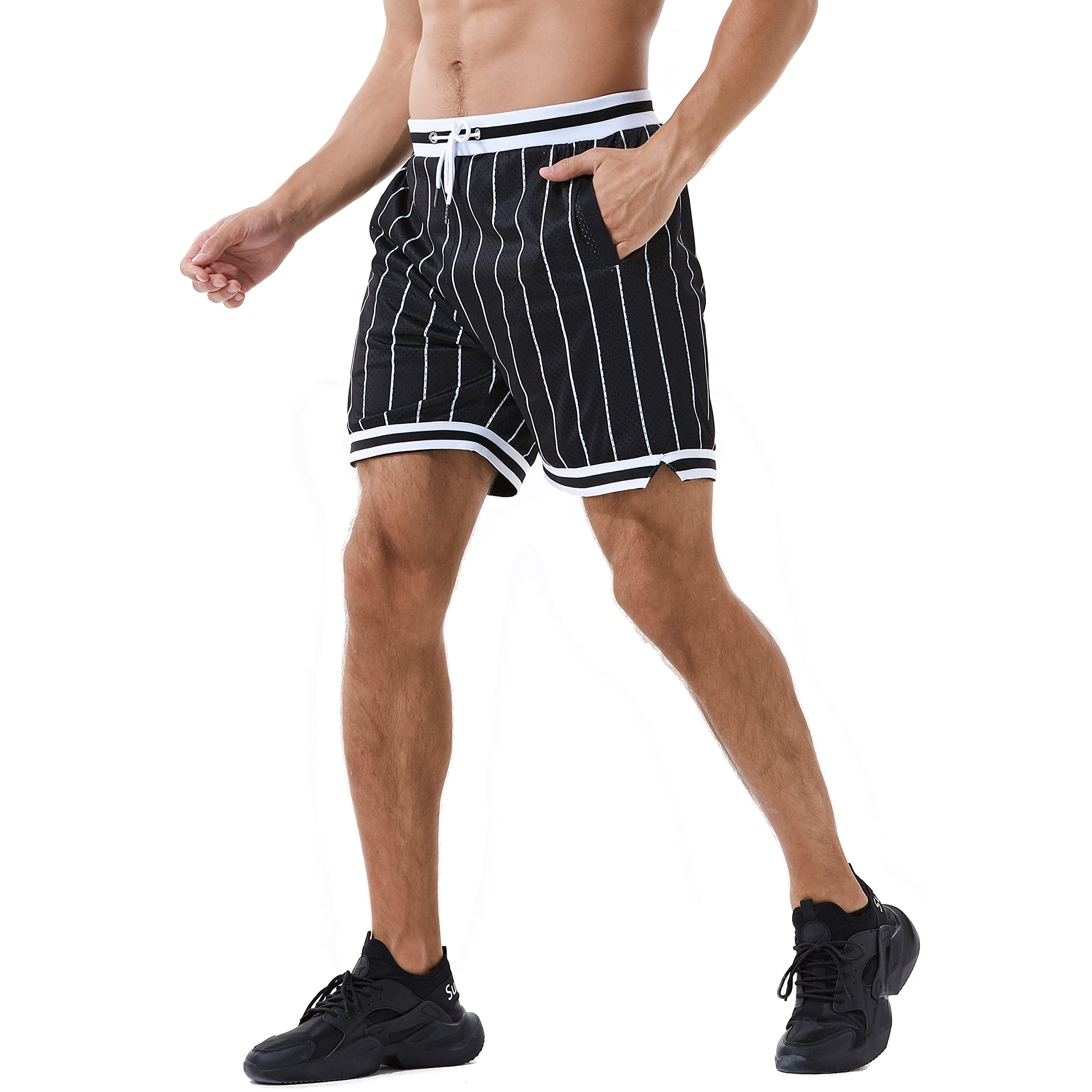 HEALONG Basketball Athletic Shorts Men - Mesh Gym Sports Workout Training Drawstring Retro Casual Fashion Short with Pockets