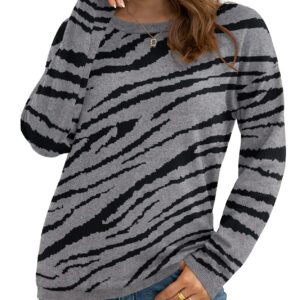 VIISHOW Women's Crew Neck Long Sleeve Sweatshirt Casual Loose Pullover Color Block Tops,Gray Leopard,Large