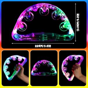 Sumind 4 Pieces Large Size Light up Tambourine Musical Flashing Tambourine Handheld Glow Tambourine Percussion Instrument for Men and Women Party Toys, Random Colors