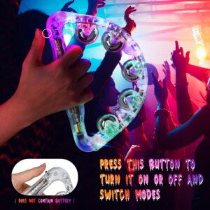 Sumind 4 Pieces Large Size Light up Tambourine Musical Flashing Tambourine Handheld Glow Tambourine Percussion Instrument for Men and Women Party Toys, Random Colors