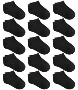 kereda 15 pairs kids ankle socks boys girls half cushion low cut athletic socks 6-8 years black