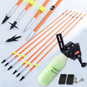 ameyxgs bowfishing arrows combo kit with reel 40m fishing rope fiberglass bow fishing arrows with safety slides for compound bow recurve fishing hunting (type 2 kit)