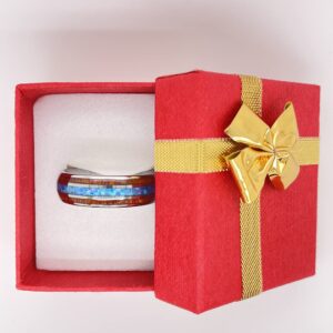 HPJ Hawaiian Blue Fire Opal & Koa Wood Ring Silver Tungsten 8mm Band Men and Women Size 6-14 (13)