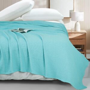 tex trend 100% cotton thermal blanket, soft premium twin xl blanket - upgraded waffle weave blanket - breathable skin friendly woven cotton blankets for all seasons - (60x90, blue)