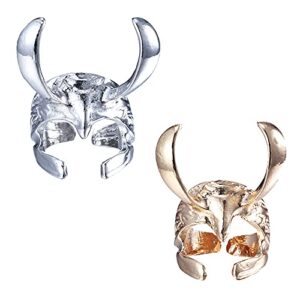 yissw 2 pcs loki film helmet ring gold silver animal horn jewelry for women men