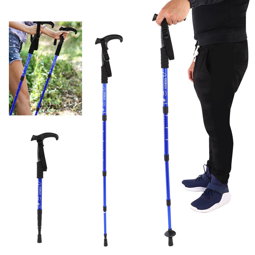 Trekking Poles, Telescopic4 Steps 54-113cm (21.3-44.5inch) Walking Sticks, Aluminum Alloy EVA Telescopic Walking Pole, Portable Walking Cane for Hiking Camping Blue