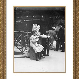 ArtDirect Hine, Lewis Wickes 20x24 Gold Ornate Framed Art Print with Double Matting Titled: Minnie Pastor Ten Years Old Tending Stand in New York City