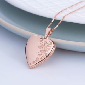 PicturesOnGold.com Personalized Rose Gold Butterflies Heart Photo Locket Necklace for Women - 3/4 inch x 3/4 inch, Rose Gold, Locket Only