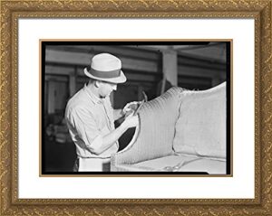 artdirect hine, lewis wickes 24x19 gold ornate framed art print with double matting titled: high point north carolina upholstering tomlinson chair manufacturing co. upholstering arm