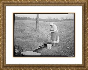 artdirect hine, lewis wickes 24x19 gold ornate framed art print with double matting titled: another view of mrs. wallace on farm near norris townsite