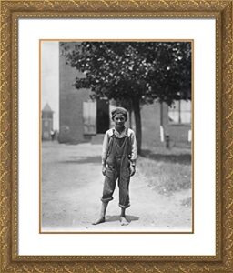 artdirect hine, lewis wickes 20x23 gold ornate framed art print with double matting titled: johnnie beam one of the young workers in the pelzer mfg co