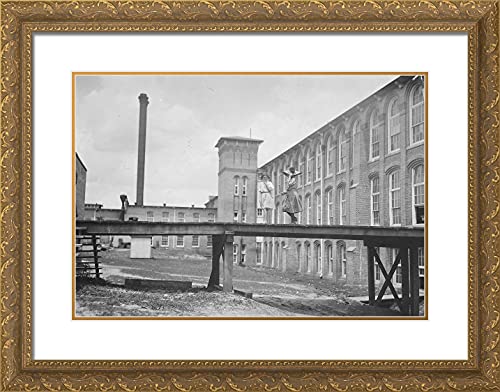 ArtDirect Hine, Lewis Wickes 24x19 Gold Ornate Framed Art Print with Double Matting Titled: Noon Hour Two of the Young Workers in Laurel Cotton Mills Laurel, Massachusetts