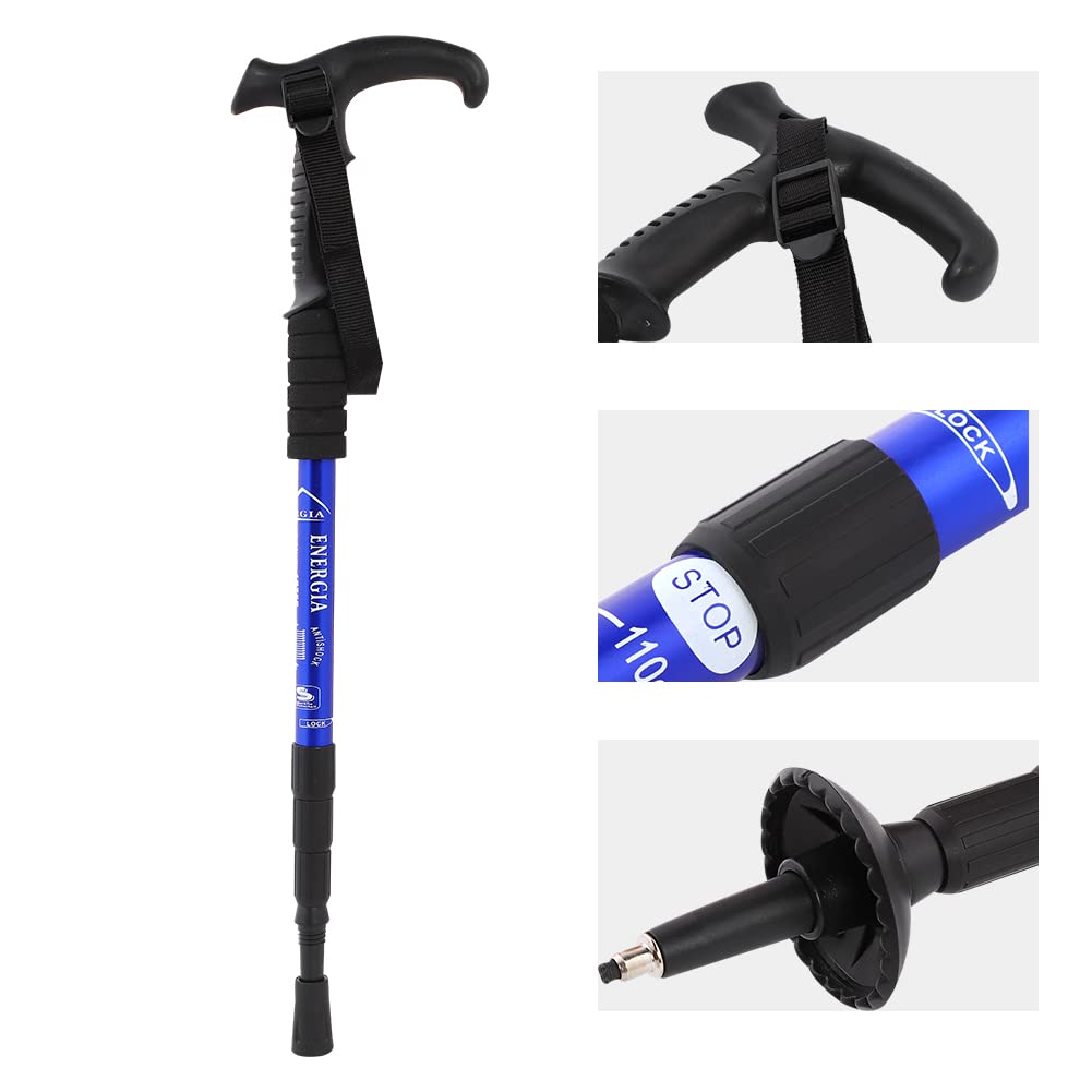 Trekking Poles, Telescopic4 Steps 54-113cm (21.3-44.5inch) Walking Sticks, Aluminum Alloy EVA Telescopic Walking Pole, Portable Walking Cane for Hiking Camping Blue