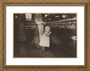 artdirect hine, lewis wickes 24x19 gold ornate framed art print with double matting titled: ivey mill hickory n. c. little one three years old who visits and plays in the mill