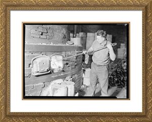 artdirect hine, lewis wickes 24x19 gold ornate framed art print with double matting titled: another view of walter hensley head kiln fireman at southern potteries elroy, tennessee