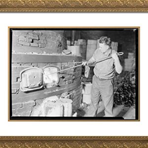 ArtDirect Hine, Lewis Wickes 24x19 Gold Ornate Framed Art Print with Double Matting Titled: Another View of Walter Hensley Head Kiln Fireman at Southern Potteries Elroy, Tennessee