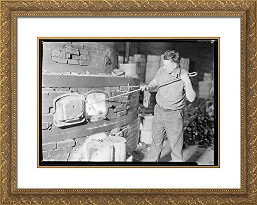 ArtDirect Hine, Lewis Wickes 24x19 Gold Ornate Framed Art Print with Double Matting Titled: Another View of Walter Hensley Head Kiln Fireman at Southern Potteries Elroy, Tennessee