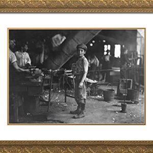 ArtDirect Hine, Lewis Wickes 24x19 Gold Ornate Framed Art Print with Double Matting Titled: Photograph of Glass Factory Worker Rob Kidd