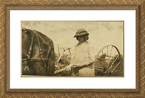 ArtDirect Hine, Lewis Wickes 24x17 Gold Ornate Framed Art Print with Double Matting Titled: Lucy Saunders Hitching the Team to the Horse Rake I